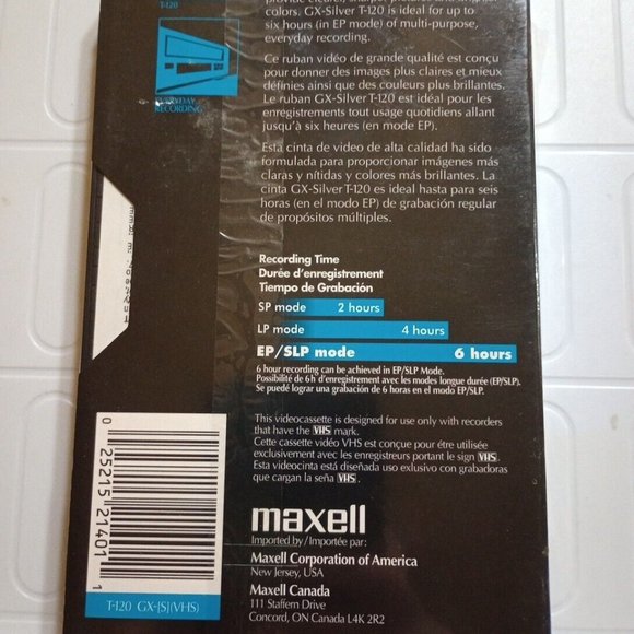 Maxwell | Media | Maxwell Gxsilver T2 High Quality 6 Hour Recording Vhs ...